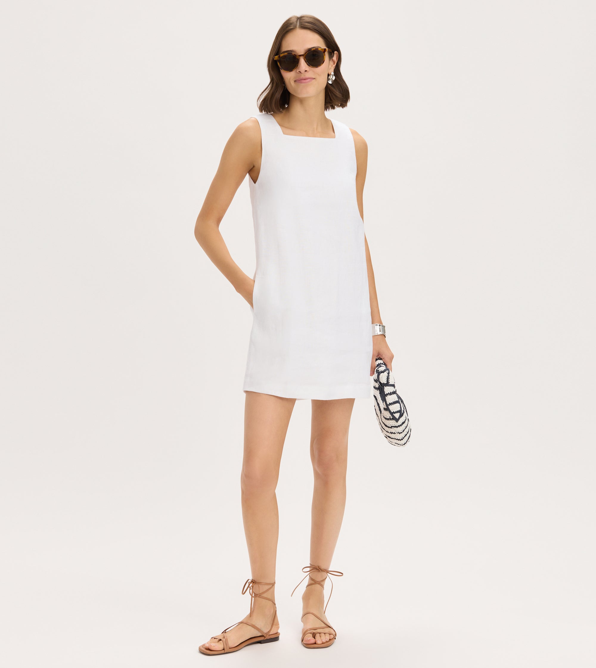 Square Neck Linen Shift Dress